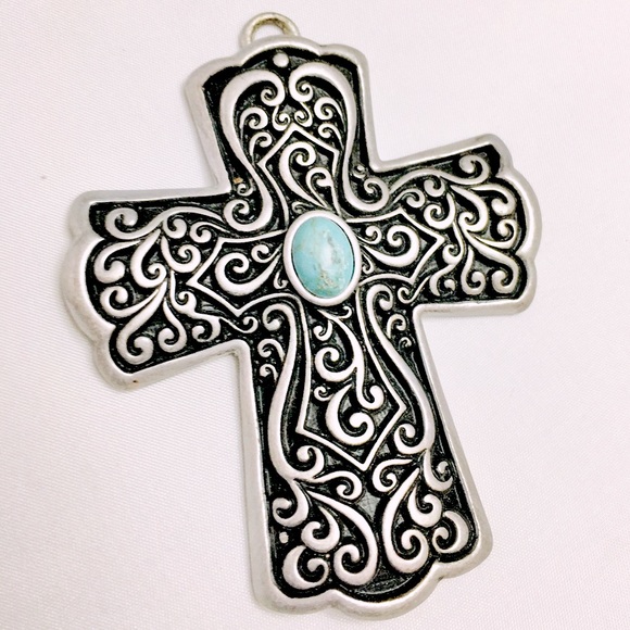 Jewelry | Large Southwest Style Turquoise Glass Black Silver Enamel ...